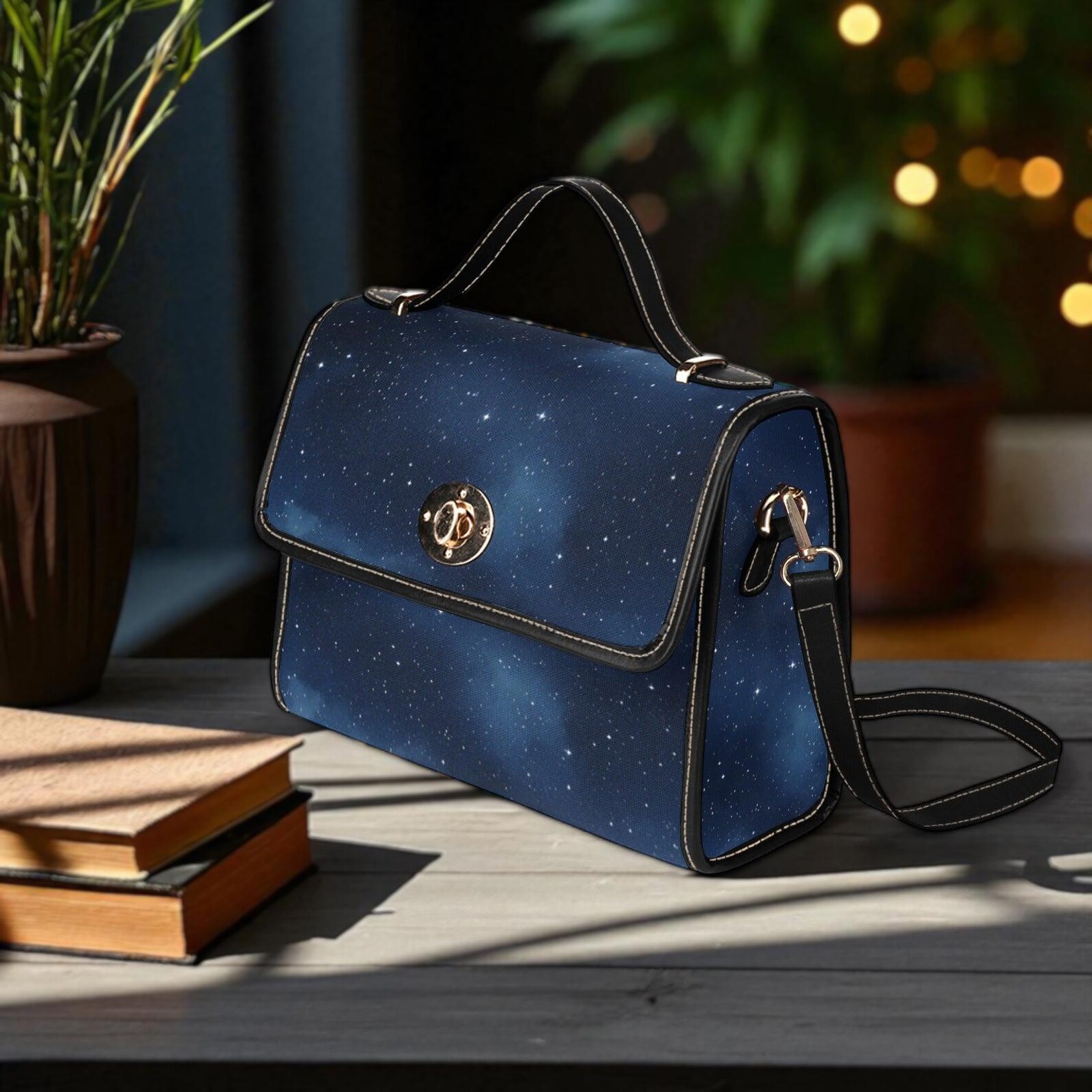 Starry Sky Satchel, Celestial Galaxy Print Purse, Dark Blue Space ...