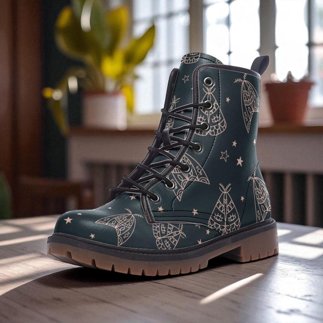 Line Art Moth Boots, Celestial Insect Lace up Shoes, Mystical Night ...