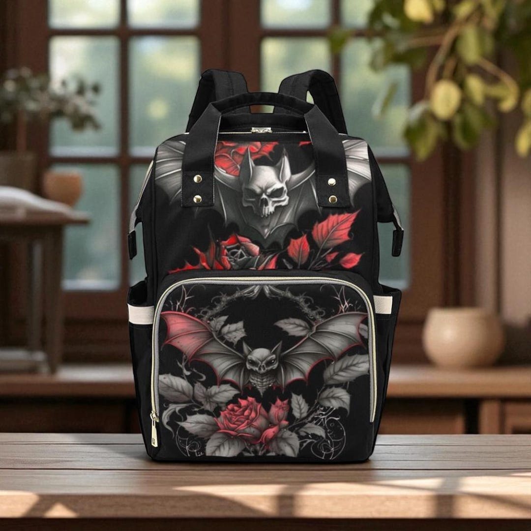 Gothic Mom Backpack, Bat Diaper Bag, Skull Roses Baby Bag, Dark Goth ...