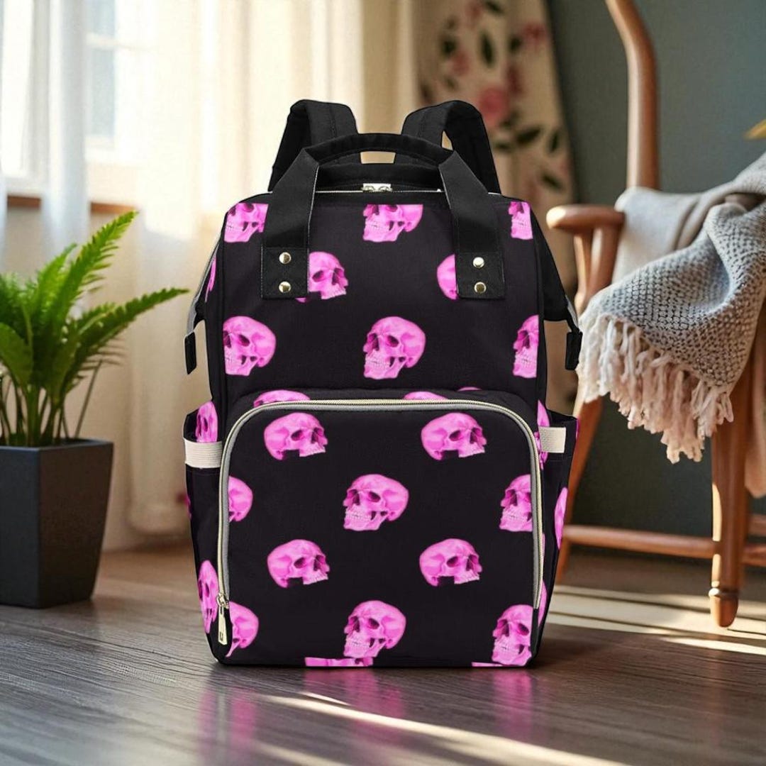 Pink Skull Diaper Backpack, Gothic Mom Essentials, Alternative Baby Bag ...