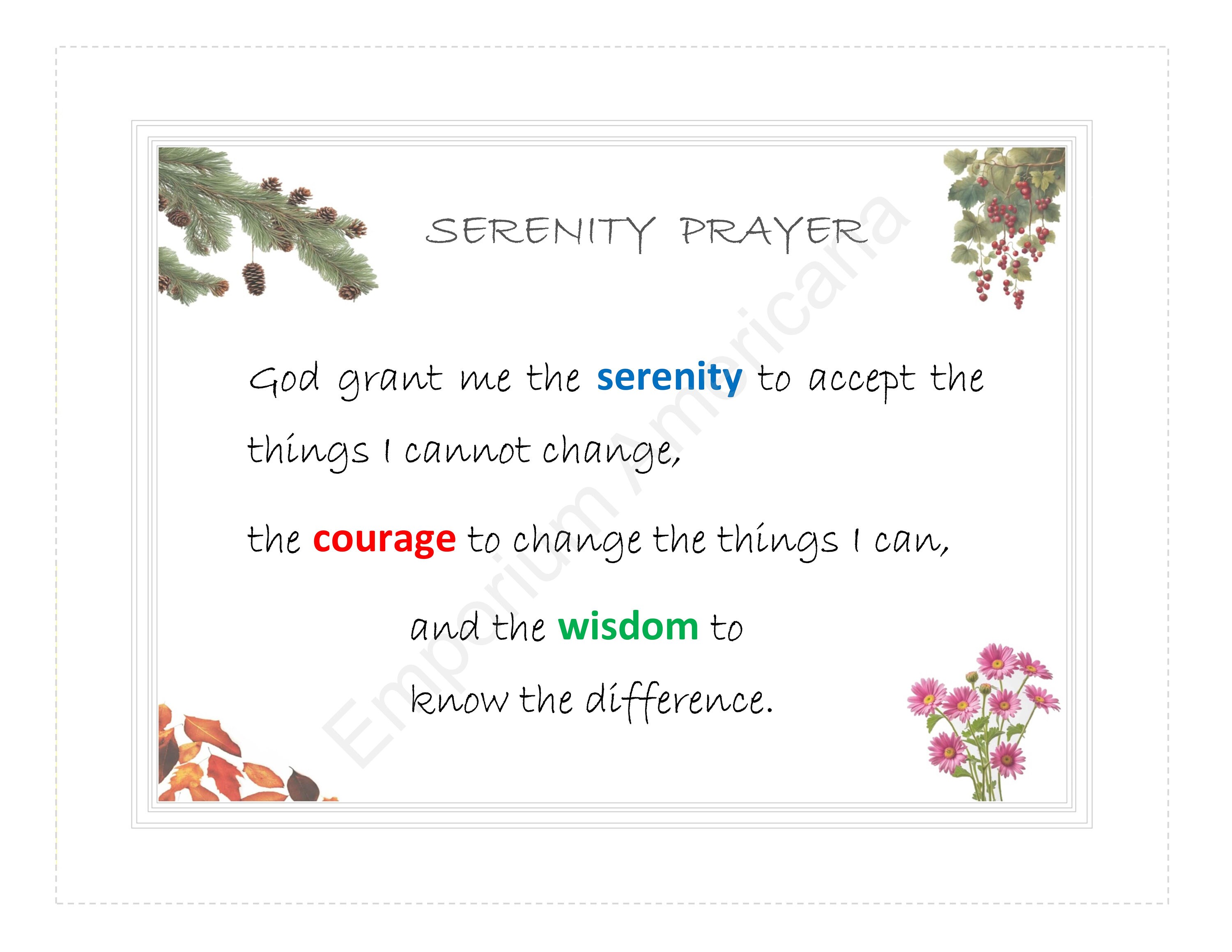 SERENITY PRAYER 11'' X 8.5'' Horizontal Blue, Pink, Rainbow, or White ...