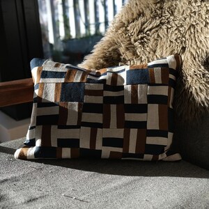 Modern Geometric Patchwork Linen Lumbar Cushion - Etsy