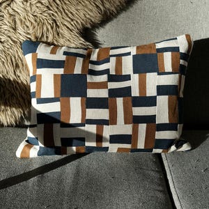 Modern Geometric Patchwork Linen Lumbar Cushion - Etsy