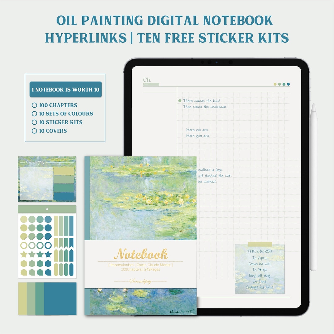 Digital Notebook,oil Painting Style, Free Stickers,10 Covers ...
