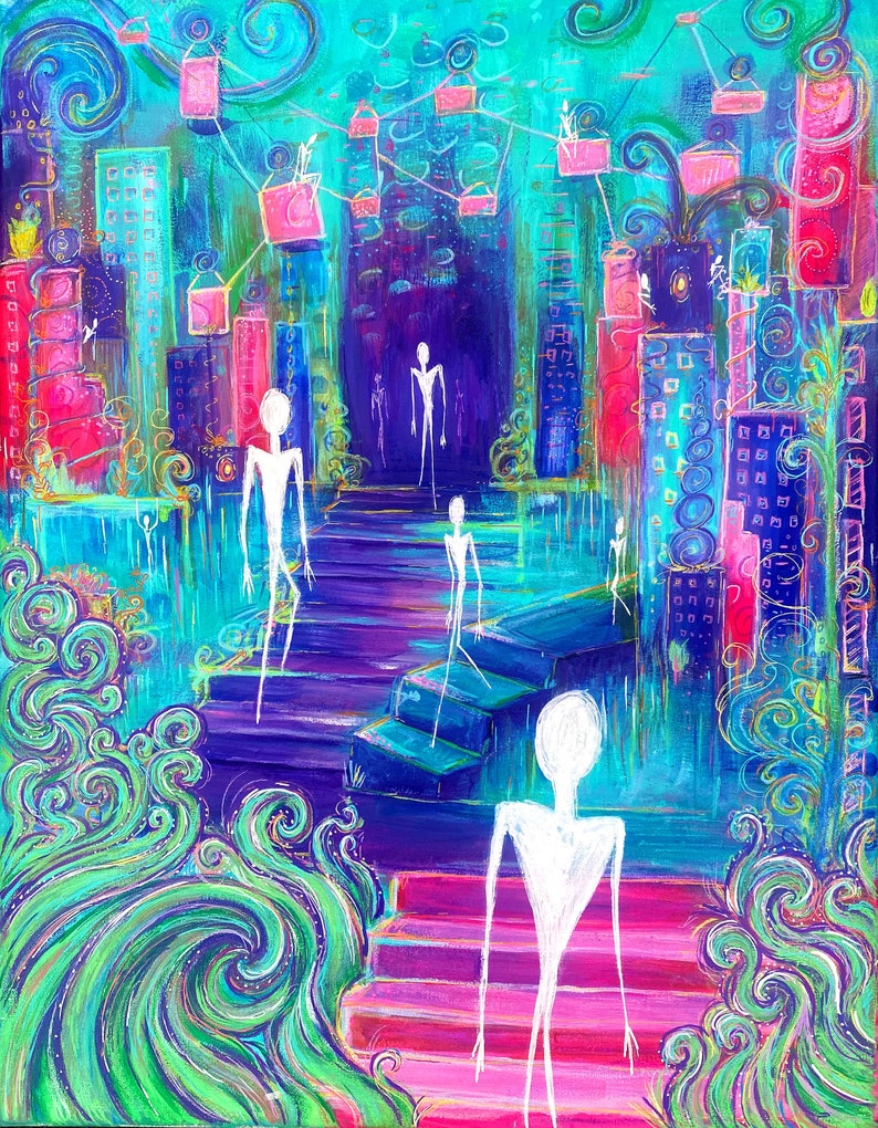 ORIGINAL Astral Wonderland Art Acrylic Canvas Spiritual Painting 18"x24 ...