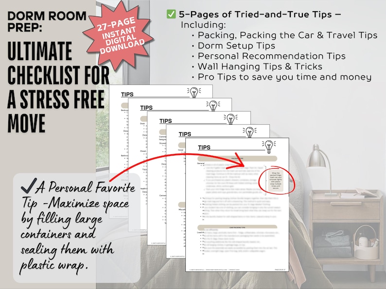 College Move-in Checklist, Dorm Room Essentials (PDF Download) - Etsy