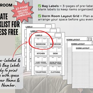 College Move-in Checklist, Dorm Room Essentials (PDF Download) - Etsy