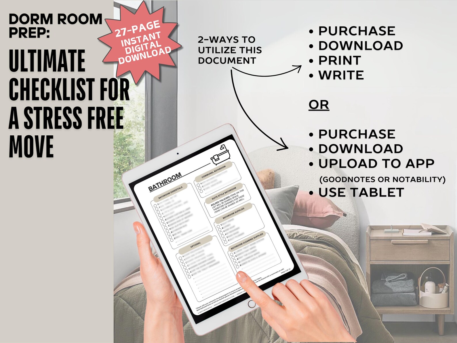College Move-in Checklist, Dorm Room Essentials (PDF Download) - Etsy