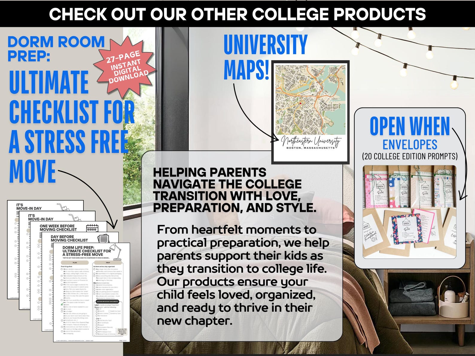 College Move-in Checklist, Dorm Room Essentials (PDF Download) - Etsy