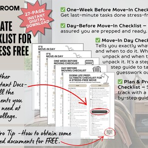 College Move-in Checklist, Dorm Room Essentials (PDF Download) - Etsy