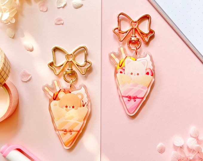 Cute Cat Strawberry Crepe and Bear Chocolate Crepe Acrylic Keychain ... Cute Cat Strawberry Crepe and Bear Chocolate Crepe Acrylic Keychain ...