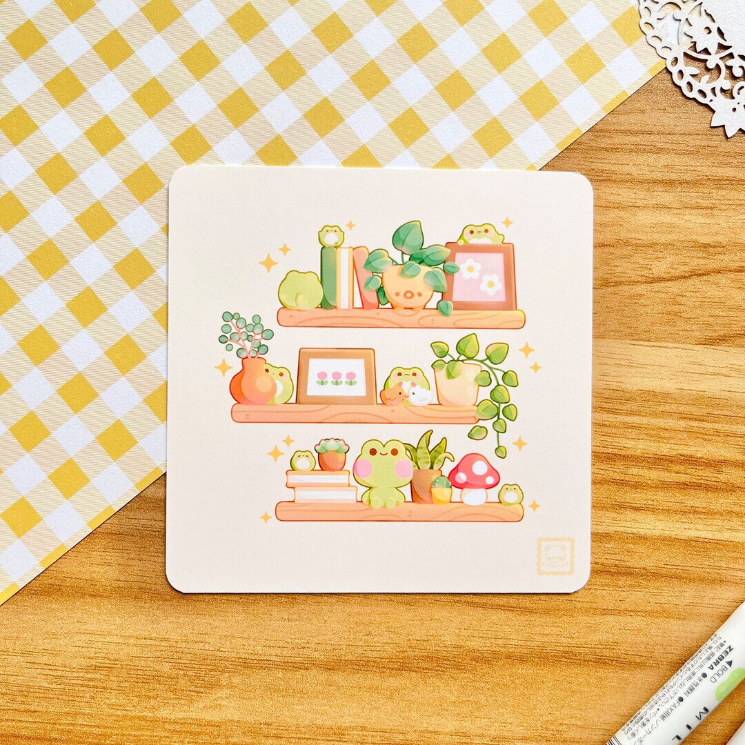 Froggy Plant Shelf Cottage Core Art Print - Etsy
