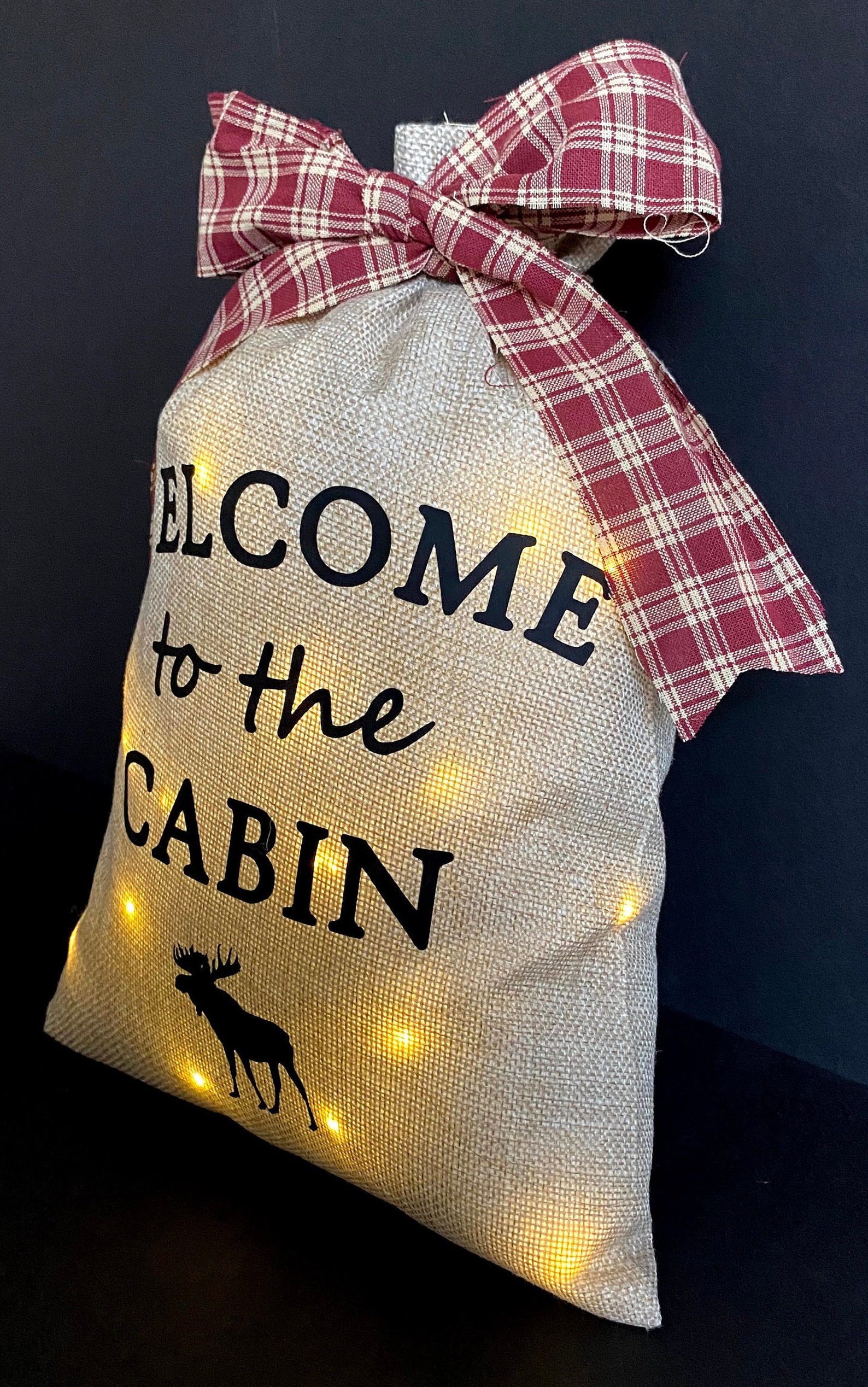 Welcome to the Cabin Moose Lighted Burlap Sack - Etsy