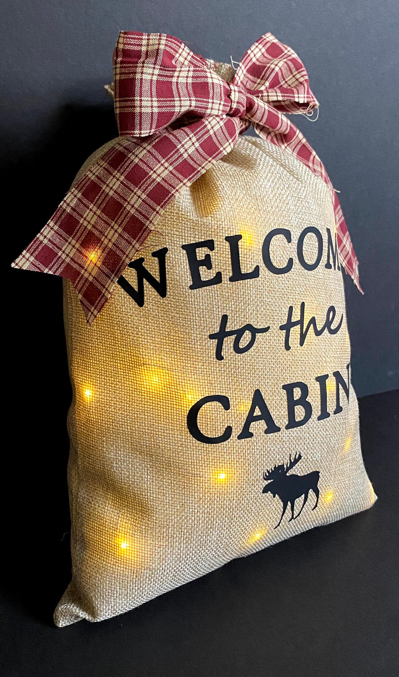 Welcome to the Cabin Moose Lighted Burlap Sack - Etsy