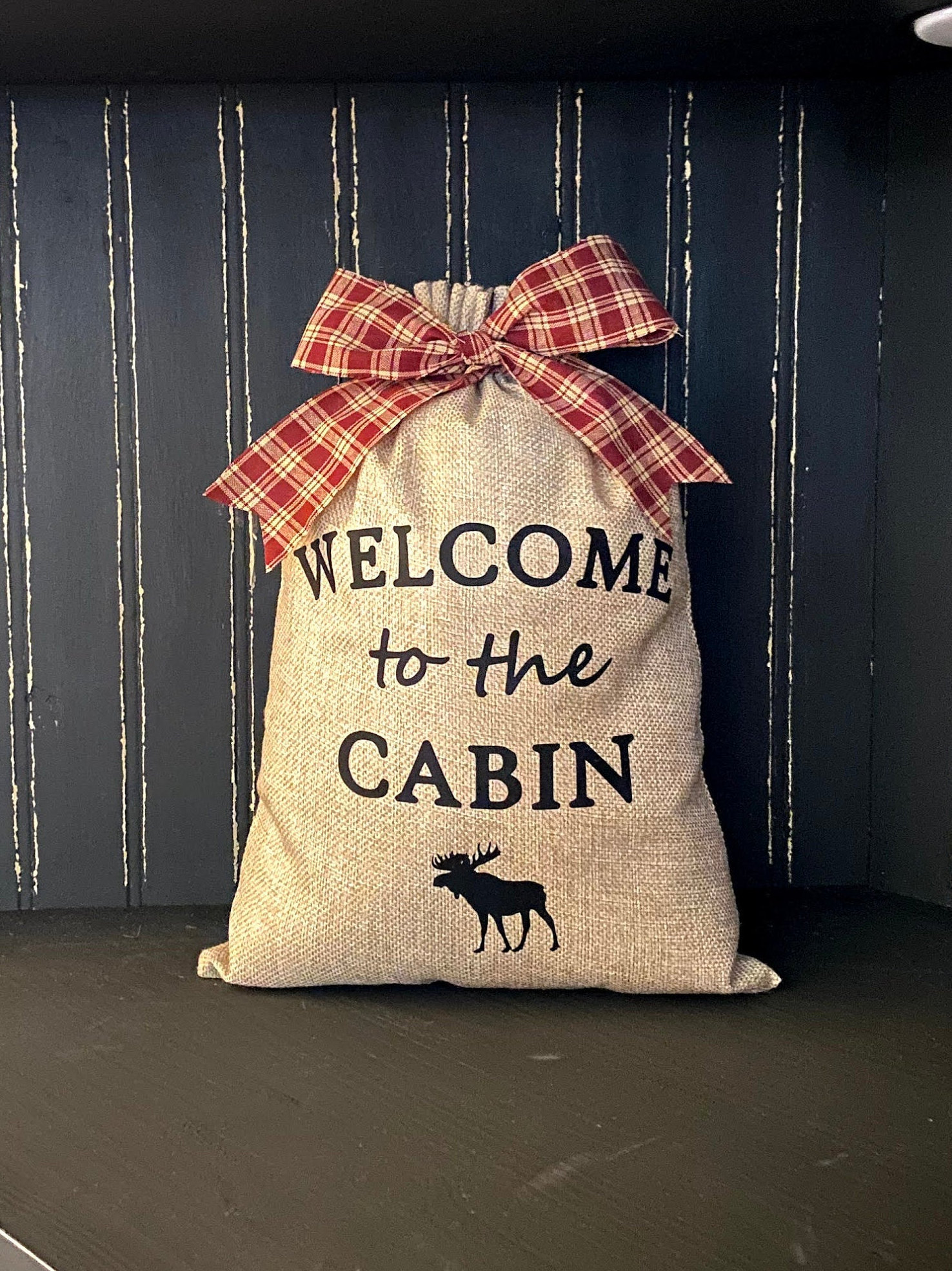 Welcome to the Cabin Moose Lighted Burlap Sack - Etsy