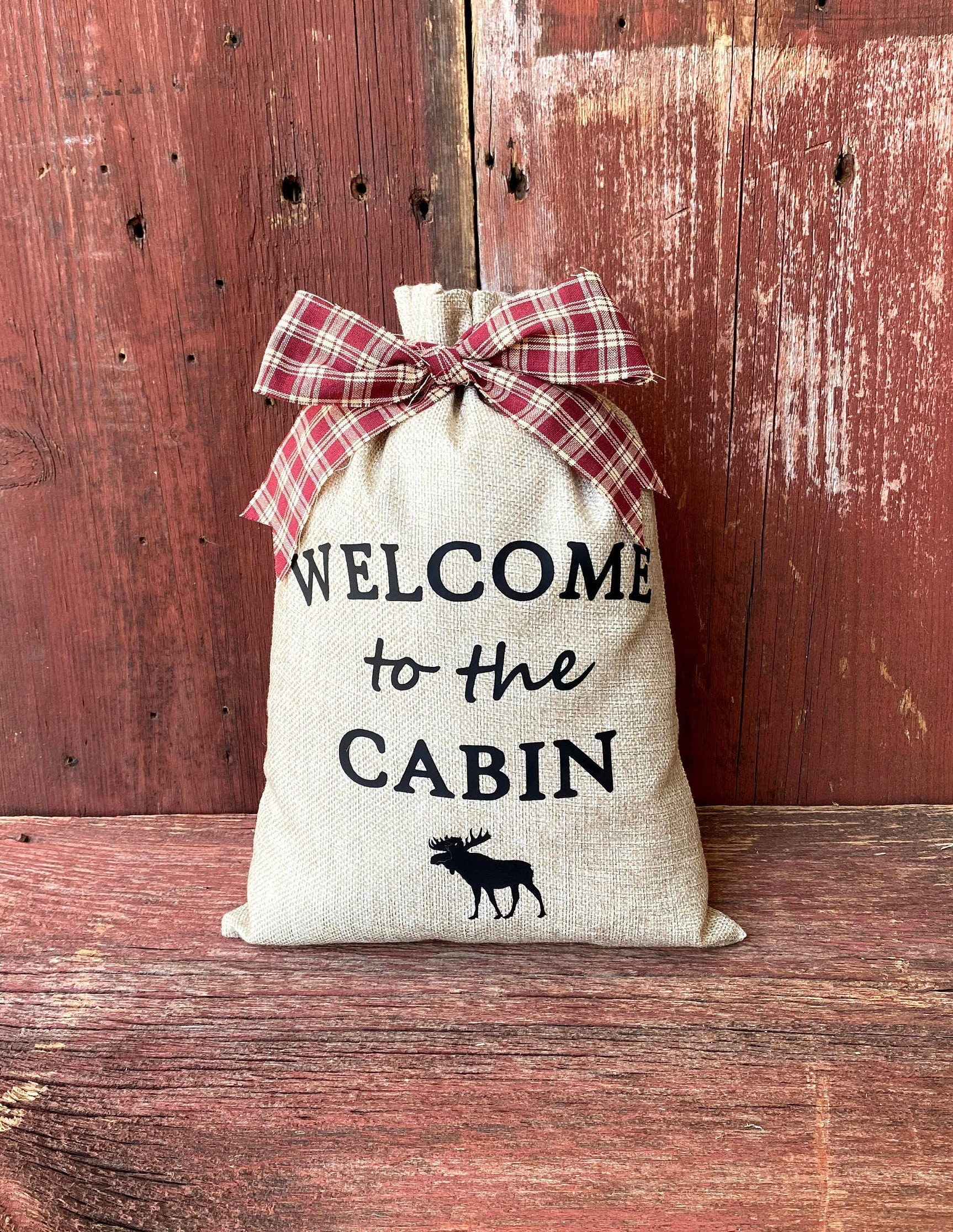 Welcome to the Cabin Moose Lighted Burlap Sack - Etsy