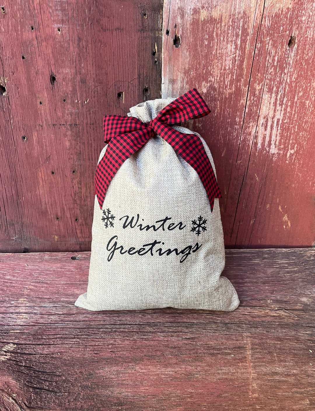 Snowflake Winter Greetings Lighted Burlap Sack - Etsy