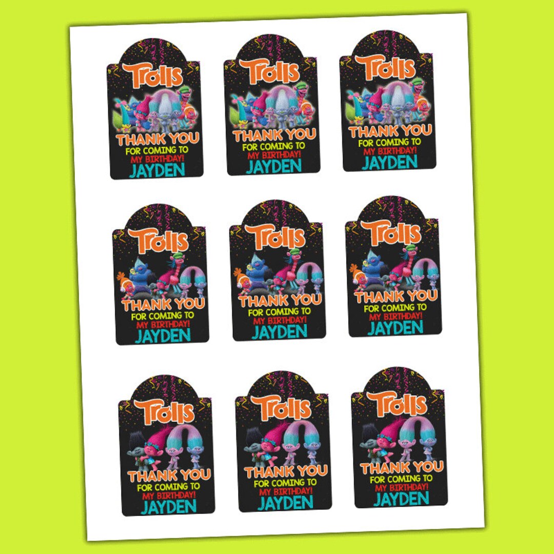 Trolls Thank You Tags Trolls Tags Trolls Favor Tag Digital - Etsy