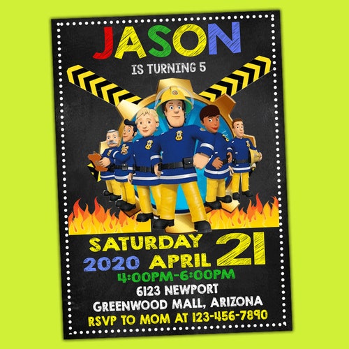 Printable Fireman Sam Birthday Party Invitation - Etsy