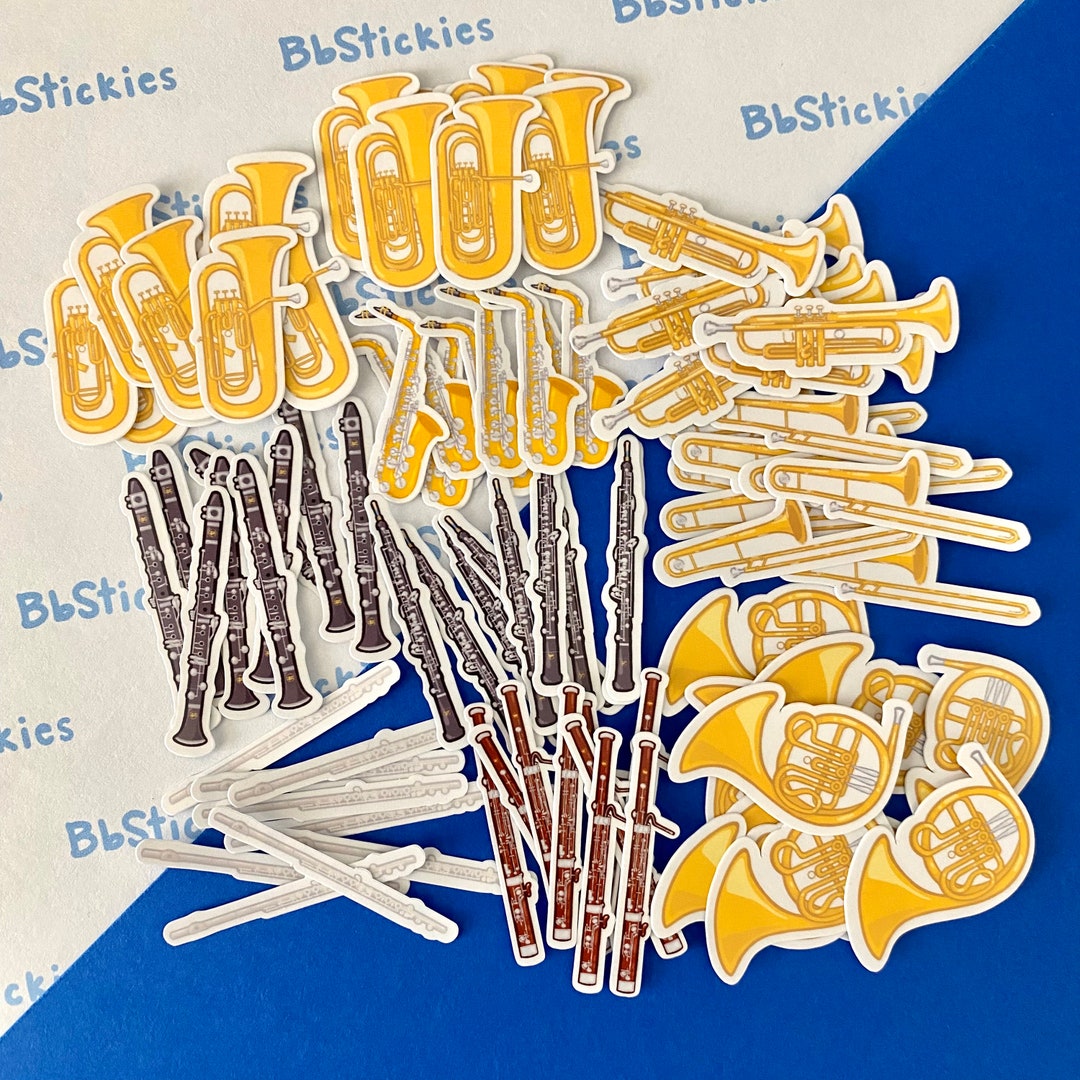 Band Instruments Mini Laminated Stickers | Music Stickers | Instrument ...