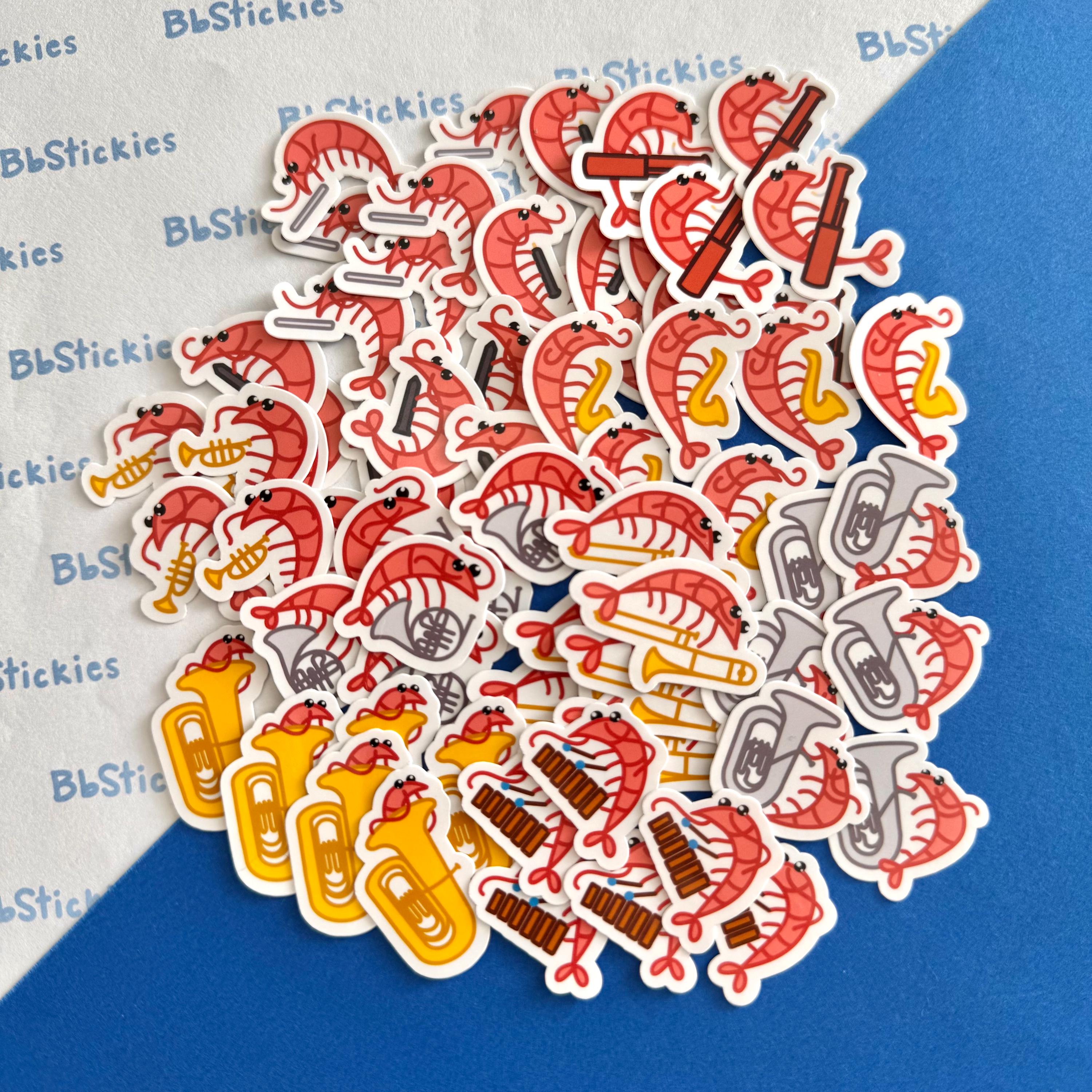 Mini Shrimp Laminated Sticker Pack | Shrimp Instrument Stickers ...