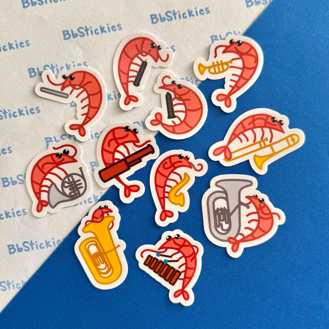 Shrimp Laminated Sticker Pack | Shrimp Instrument Stickers | Shrimp ...
