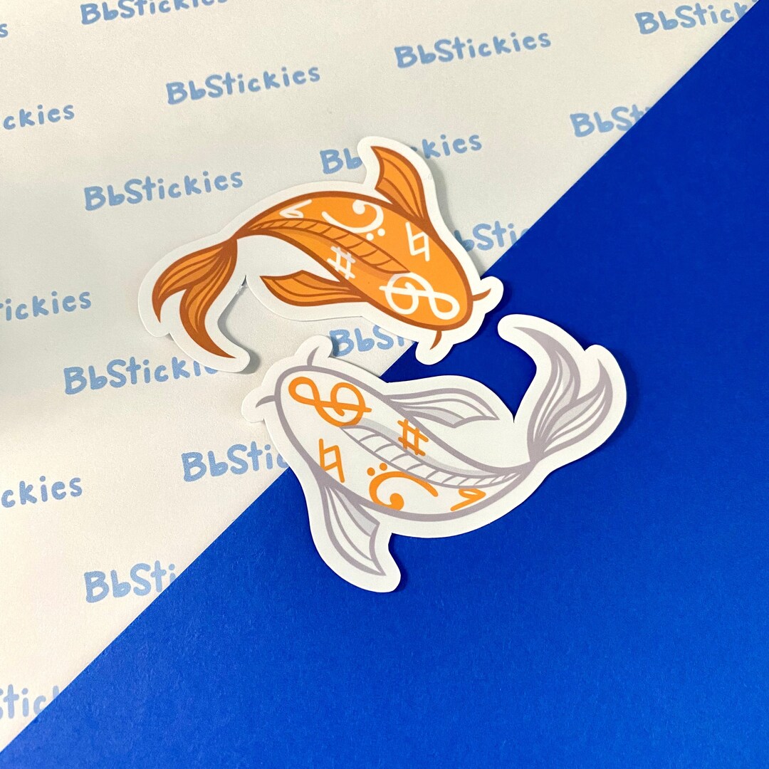 Music Koi Fish Laminated Stickers | Koi Fish Stickers - Etsy