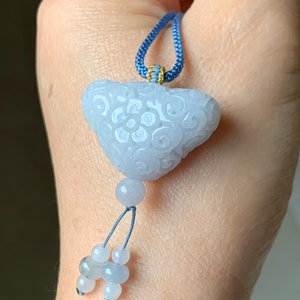 Large Natural Burmese Icy Translucent Jadeite Engraved Ruyi Pendant ...