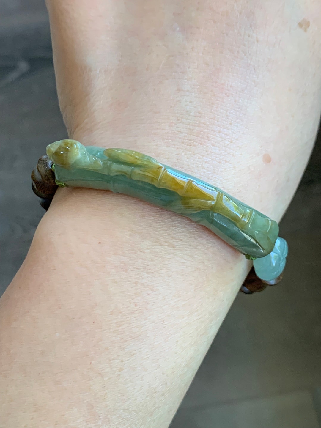 Natural Burmese Translucent Dusty Green Jadeite W/ Yellow Marbling ...