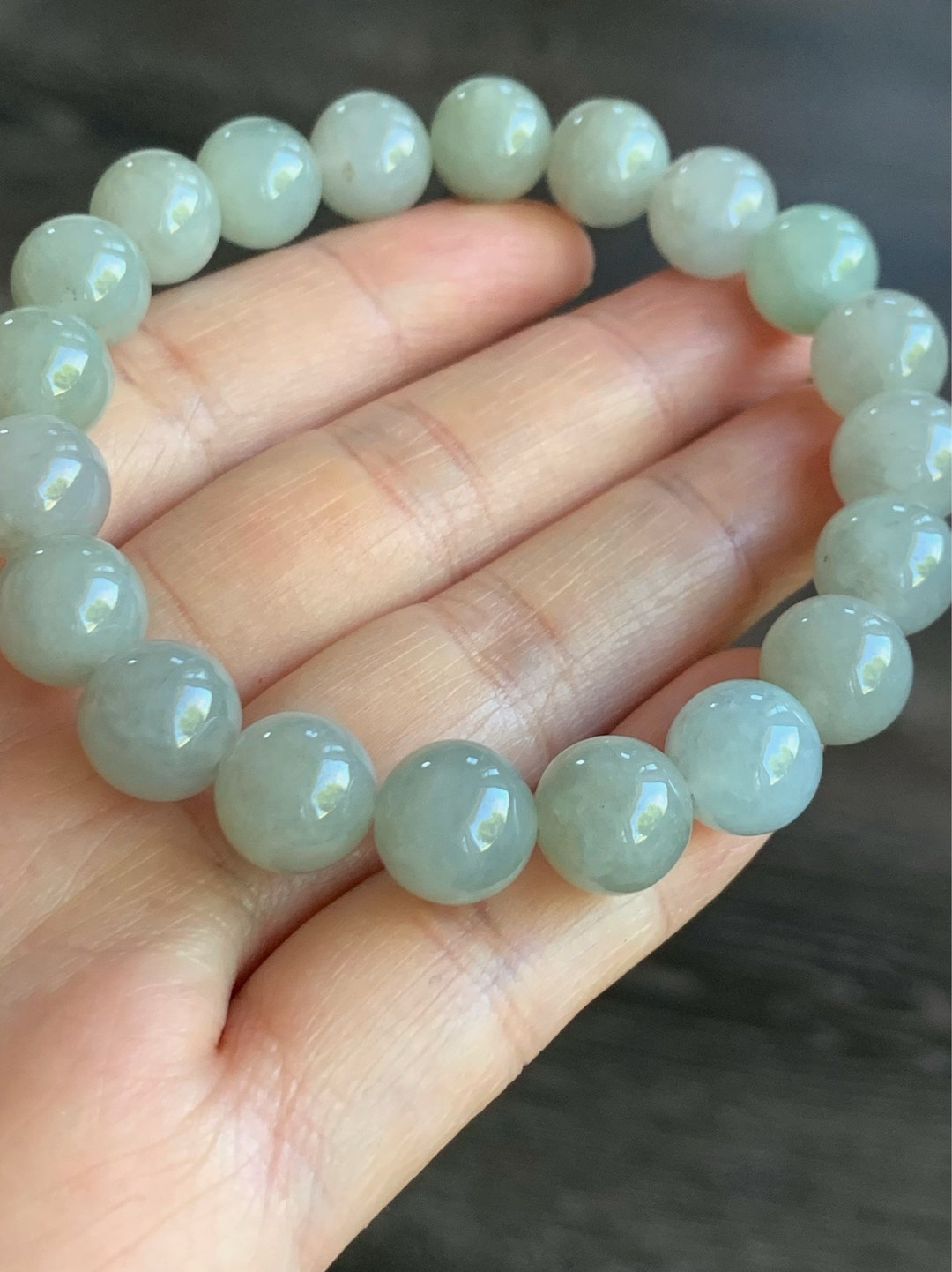 Large Natural Burmese Icy Translucent Greenish Gray Jadeite Beaded ...
