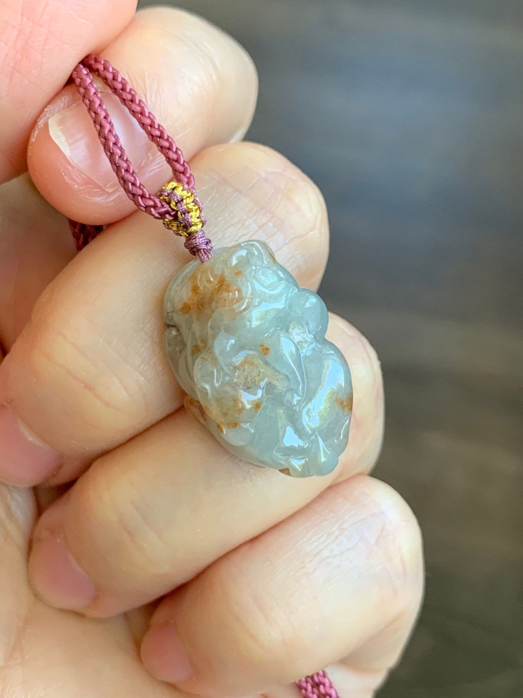 Natural Burmese Icy Translucent Red Marbled Jadeite Carved Pixiu Rope ...