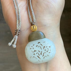 Natural Translucent Icy White & Brown Nephrite Jade Openwork Engraved ...