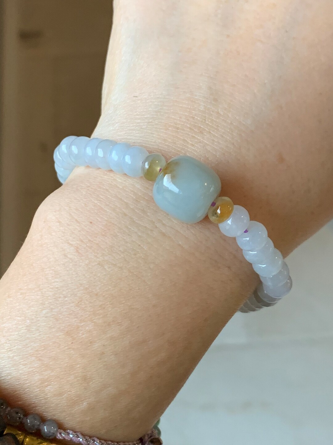 Natural Burmese Icy Translucent White Jadeite Flat Bead Large Sky Blue ...
