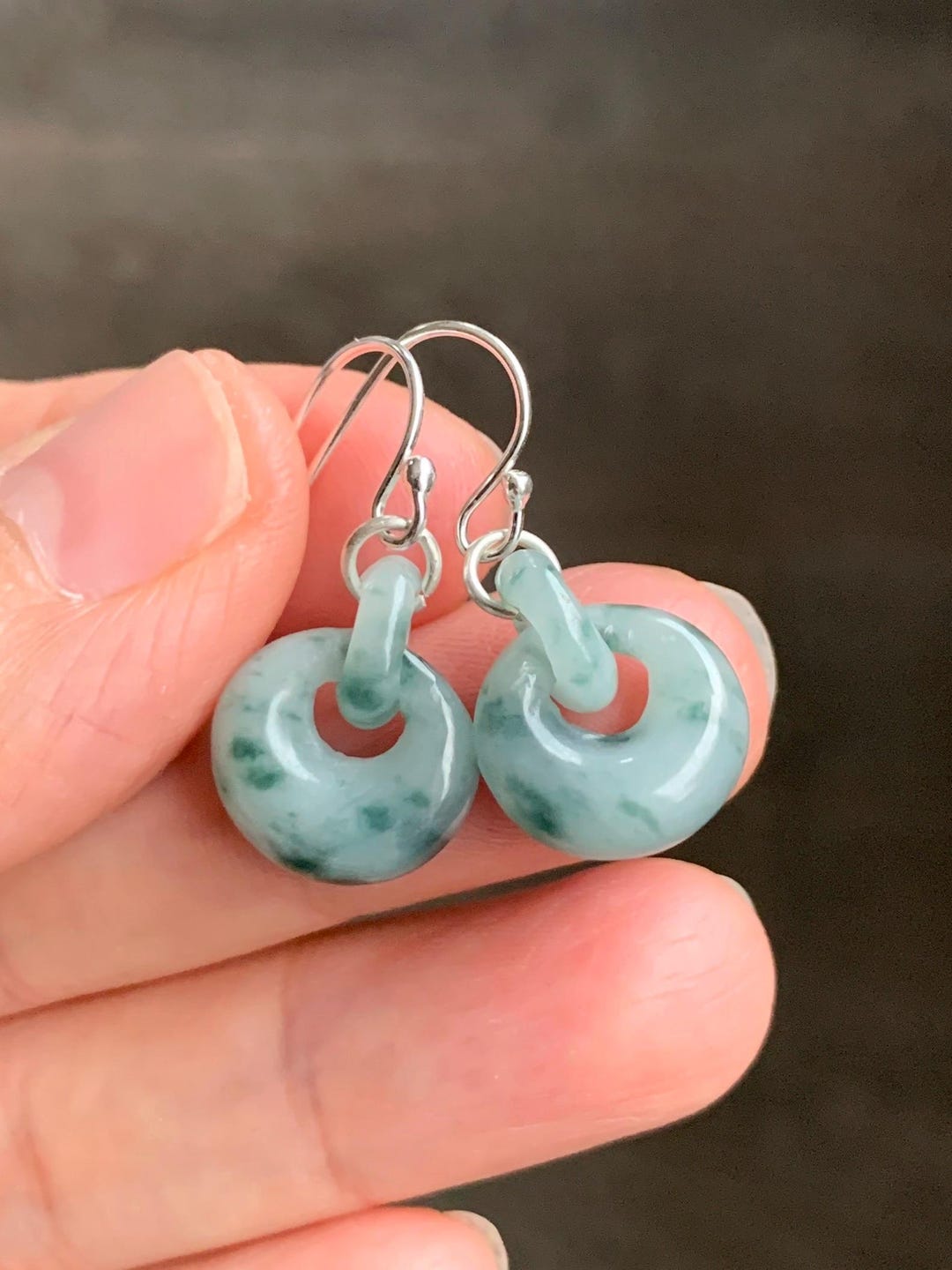 Natural Grade A Icy Translucent Teal Green Marbled Jadeite Locks W ...