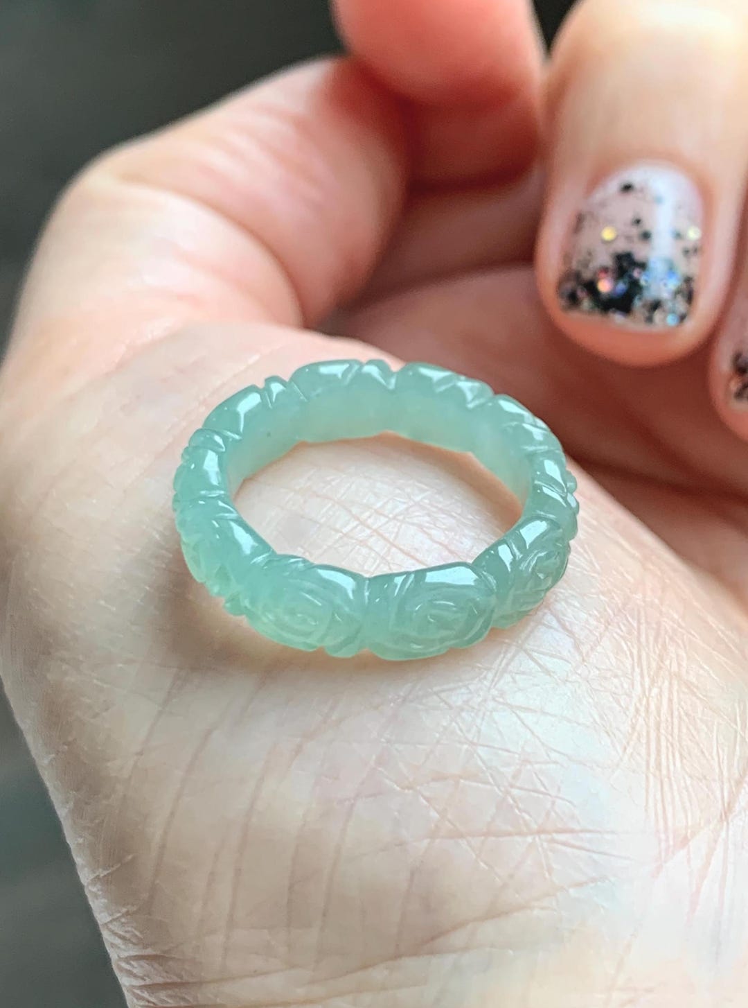 Grade A Natural Icy Translucent Light Green Jade Jadeite Carved Rose ...