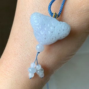 Large Natural Burmese Icy Translucent Jadeite Engraved Ruyi Pendant ...