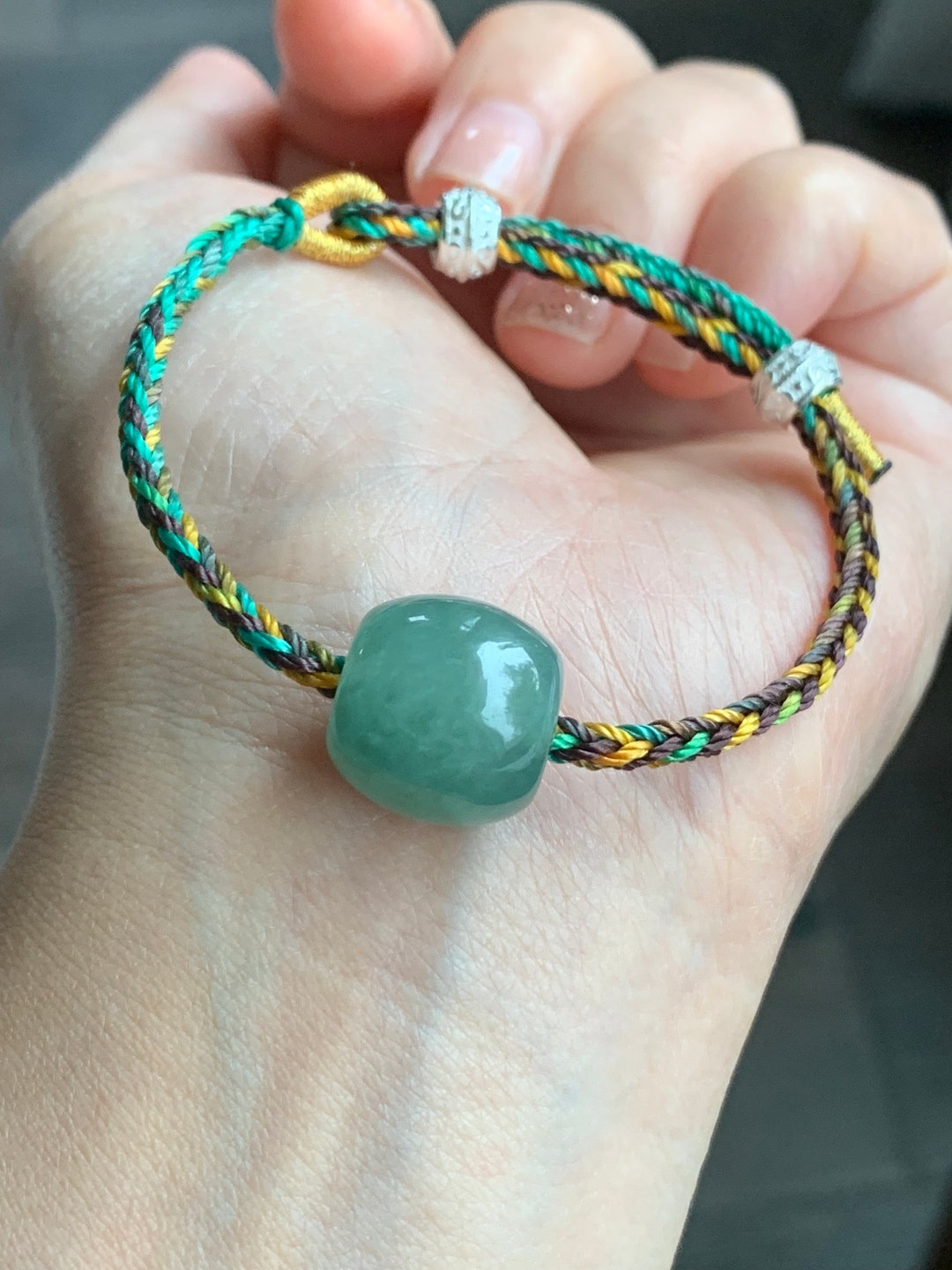 Natural Burmese Icy Translucent Deep Green Jadeite Large Drum Bead Rope ...