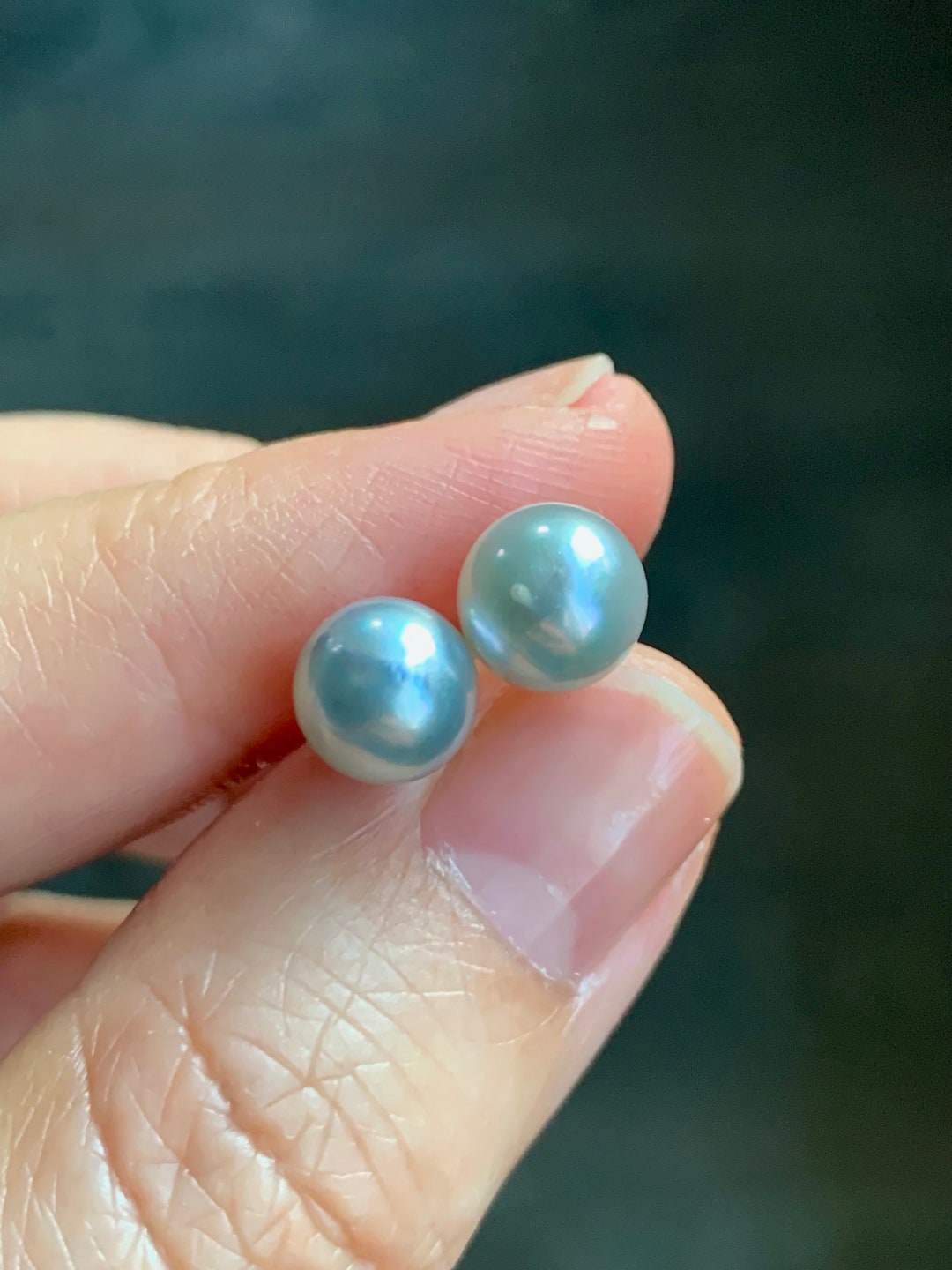 Natural Genuine Saltwater Lustrous Silver Gray Pearl Round Stud ...