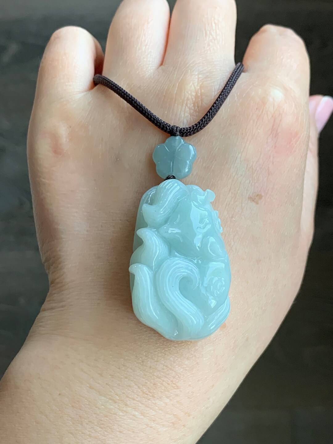 LARGE Natural Burmese Translucent Light Blue Jadeite 3D Carved Sleeping ...