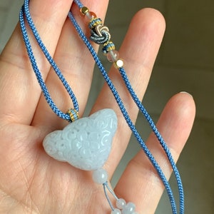 Large Natural Burmese Icy Translucent Jadeite Engraved Ruyi Pendant ...