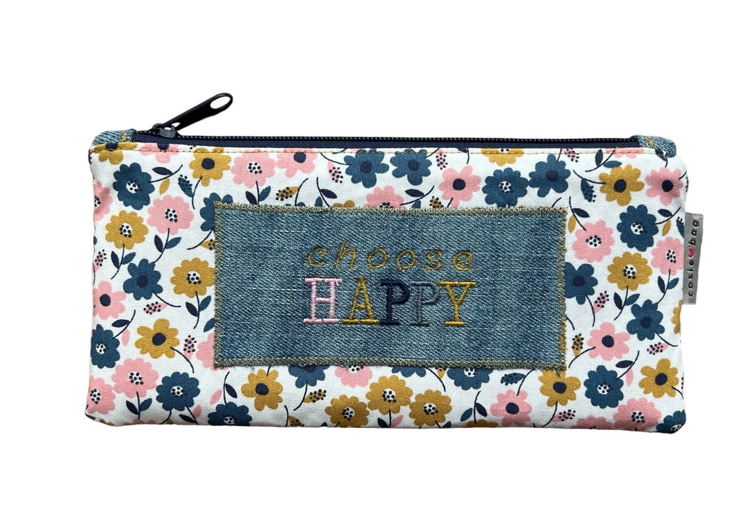 Federmappe 20x10cm Mit Stickerei, Blau Gelb Rosa, Jeanspatch Upcycling ...