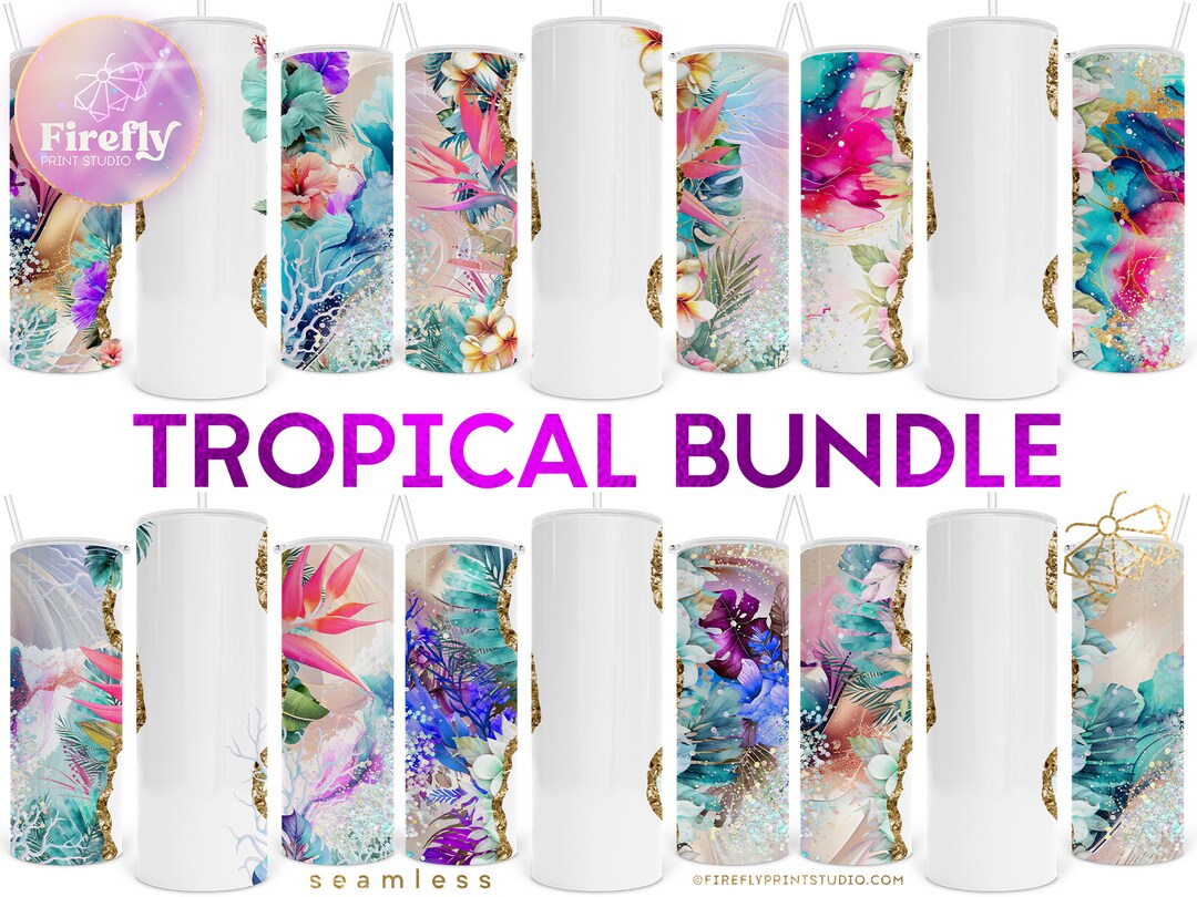 Tropical Waves Tumbler Sublimation Designs Bundle, 20oz Skinny, Cup ...