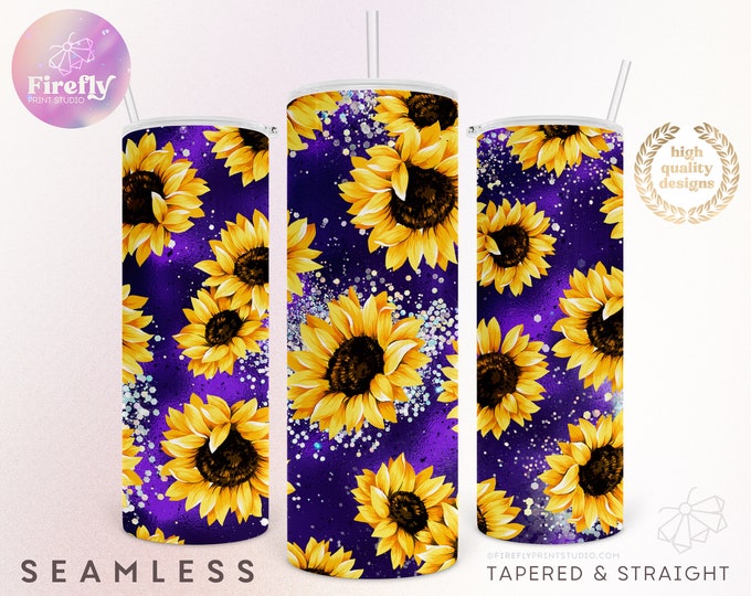 Purple Sunflowers Glitter Tumbler, 20oz Skinny, Seamless Background ...
