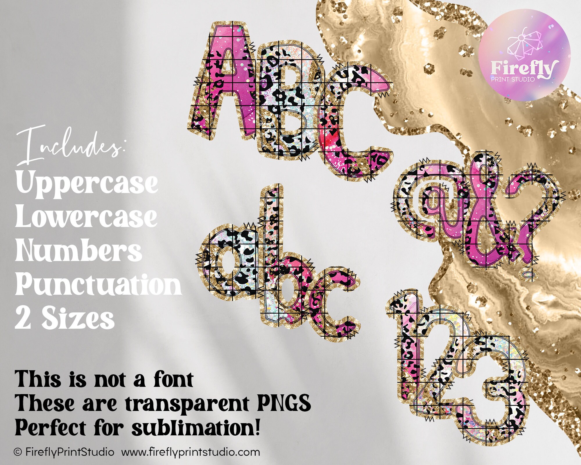 Pink Leopard Alpha Doodle Letters for Sublimation Alphabet - Etsy