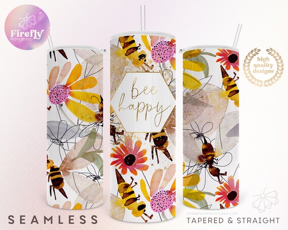 Bee Happy Floral Bees Tumbler Wrap 20 Oz Skinny - Etsy