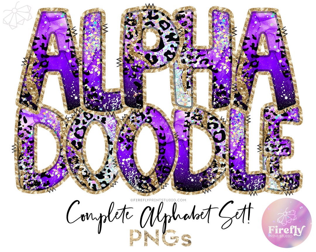 Purple Leopard Alpha Doodle, Letters for Sublimation, Alphabet Set, Cup ...