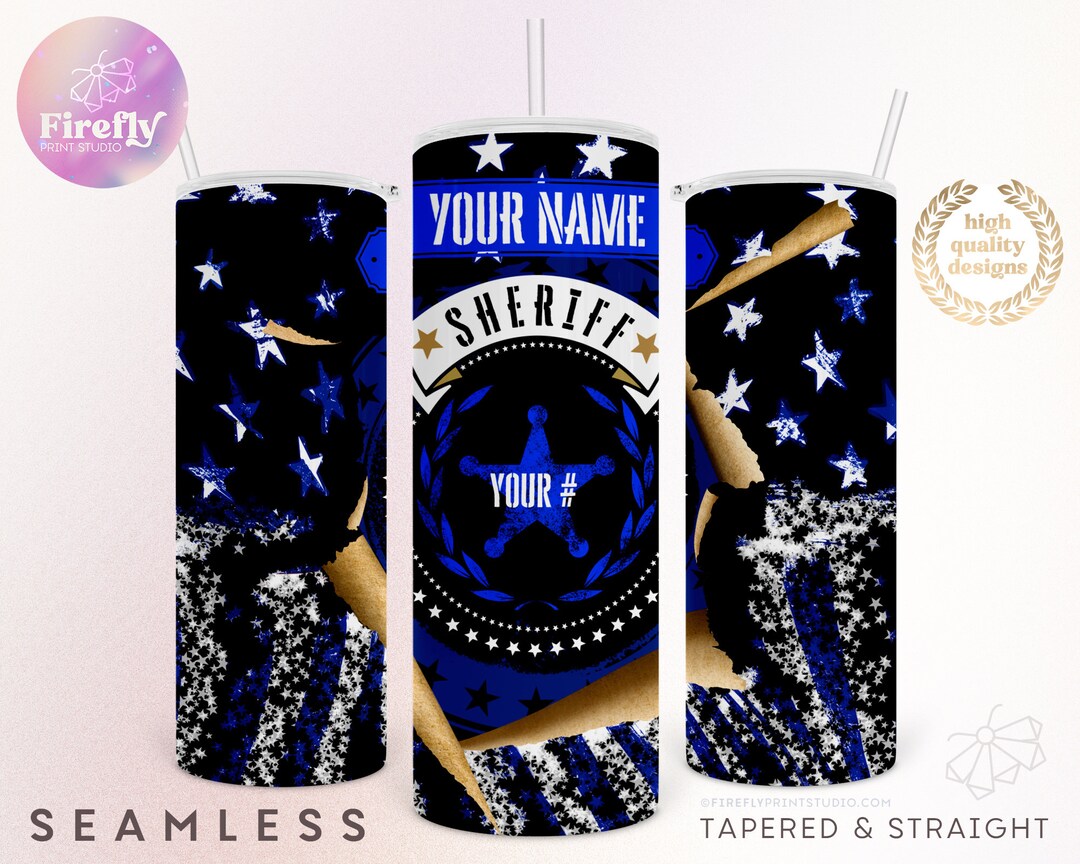 Add Your Own Name and Badge Number, Police Sheriff 20oz Skinny Tumbler ...