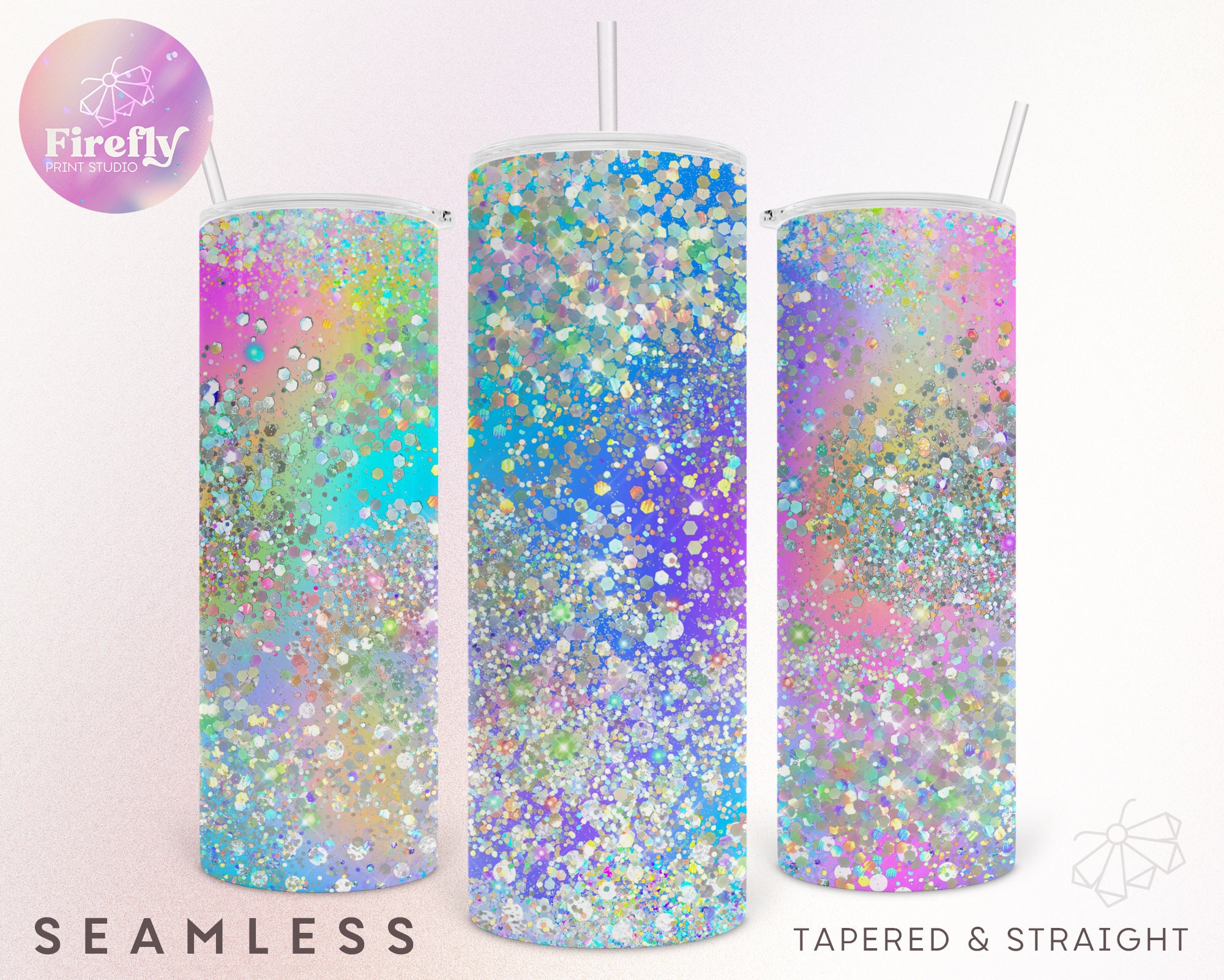 Holographic Faux Glitter Iridescent Rainbow Tumbler Bundle for - Etsy