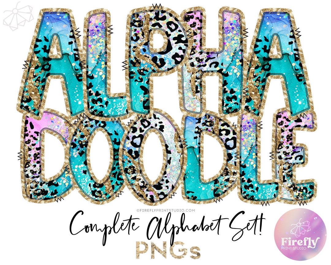Teal Turquoise, Leopard Alpha Doodle, Hint of Purple, Letters for ...