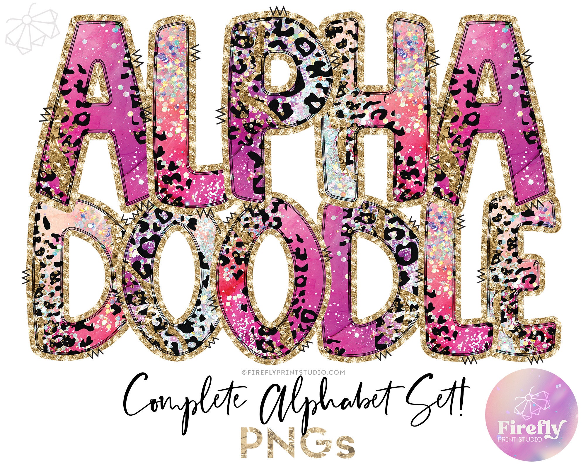 Pink Leopard Alpha Doodle Letters for Sublimation Alphabet - Etsy